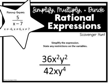 Simplify Multiply And Divide Rational Expressions Algebra Scavenger Hunt