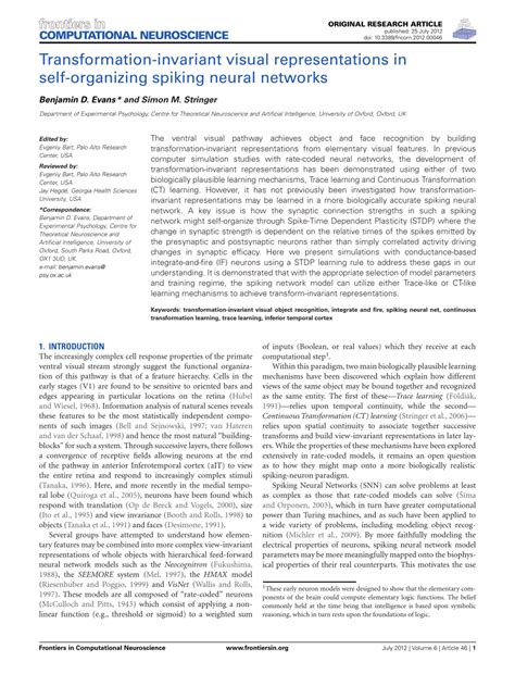 Pdf Transform Invariant Visual Representations In Self Organizing Spiking Neural Networks