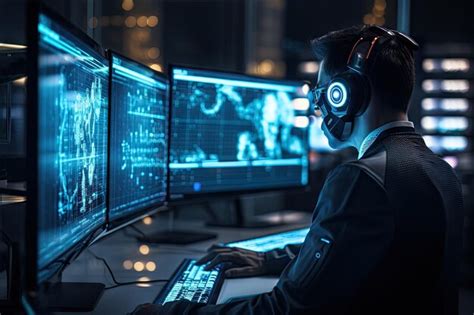 Premium Photo Robot Sitting At Desk With Laptop Computer In Front Of Him By Generative Ai