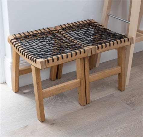 Lot A Pair Of Timber Stools With Netted Seats Height 44 X Width 46 X Depth 36 Cm