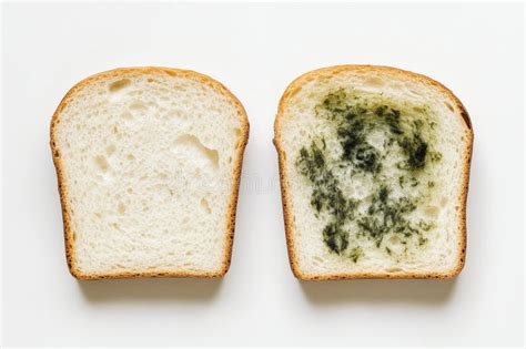 Two Slices Of Bread The Inside Of One Slice Of Bread Showing Greenish