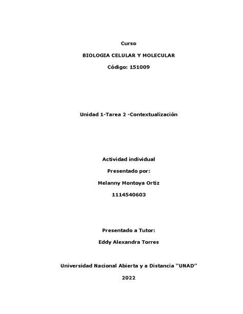 Tarea 2 Melanny Montoya 183 Curso Biologia Celular Y Molecular Código