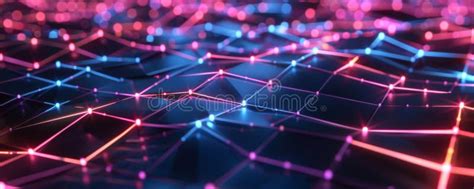 An Advanced Tech Illustration With A Square Grid Background Lines And Illuminated Dots Stock
