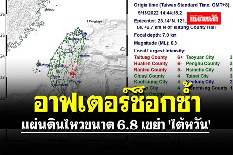 ต่างประเทศ แผ่นดินไหวขนาด 6 8 เขย่า ไต้หวัน เกิดอาฟเตอร์ช็อกอีกหลายครั้ง