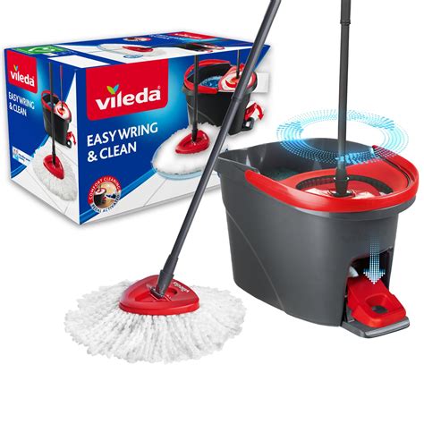 Vileda Easy Wring Clean Spin Mop And Bucket Set With Foot Pedal Telescopic Handle 85 123 Cm