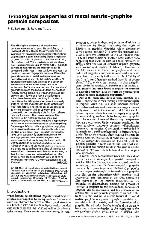 Pdf Tribological Properties Of Metal Matrix Graphite Particle Composites