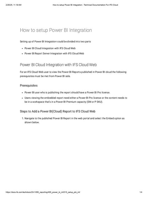 how to setup power bi integration technical documentation for ifs