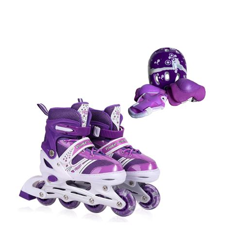 როლიკები დამცავი აქსესუარებით იასამნისფერი