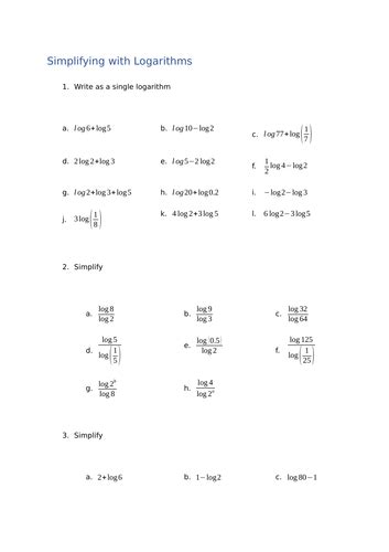 Log Laws Revision Teaching Resources