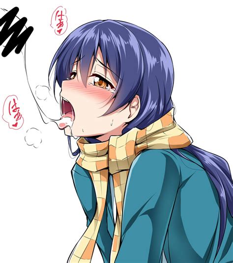 Rule 34 Bangs Blue Coat Blue Hair Blush Censored Checkered Scarf Coat