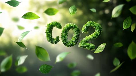 Green Leaves Floating With The Word Co2 On A Green Background Stock