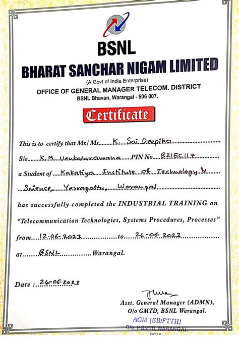 Deepika Kuchibhotla On Linkedin Telecommunications Bsnl Industrialtraining