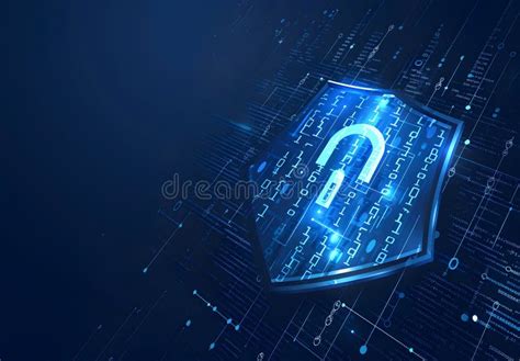 Cyber Security Shield With Lock Icon And Binary Code Stock Illustration