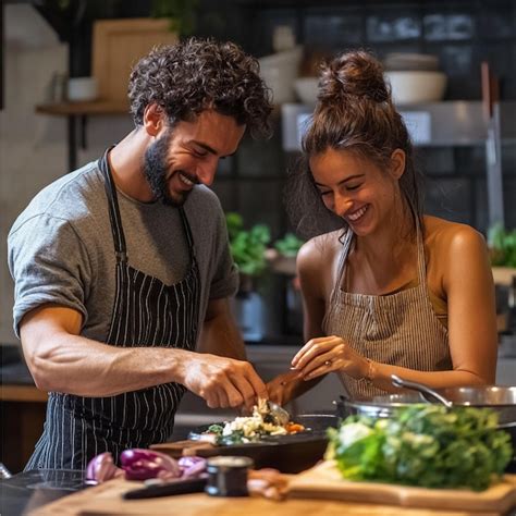 Taking A Cooking Class And Learning New Recipes Together Premium Ai