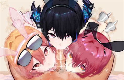 Rule 34 1boy 3girls Asymmetrical Horns Ball Lick Ball Sucking Black