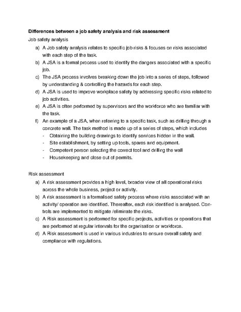 Differences Between Jsa And Risk Assessment Differences Between A Job