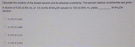 Solved Calculate The Molarity Of The Diluted Solution And Chegg