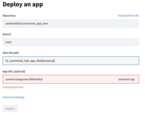 Unexpected Error During Deploy An App Deployment Streamlit