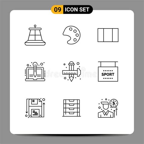 Set Of 9 Vector Outlines On Grid For Graphic Draw Content Design Writer Stock Vector