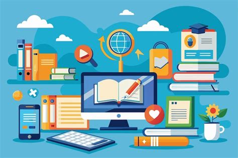 A Collection Of Online Learning Tools Featuring Computers Books And Educational Materials For