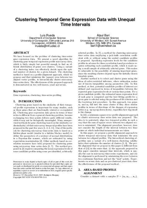 Pdf Clustering Temporal Gene Expression Data With Unequal Time Intervals