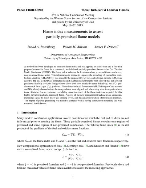 Pdf Flame Index Measurements To Assess Partially Premixed Flame Models
