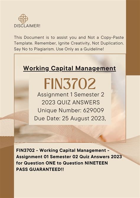 Fin3702 Assignment 1 Semester 2 2023 Unique Number 629009 Due