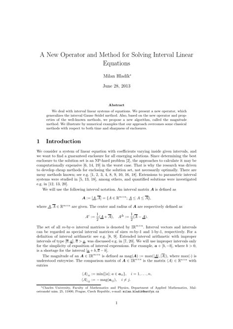 pdf new operator and method for solving real preconditioned interval