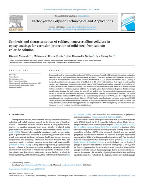 Pdf Synthesis And Characterisation Of Sulfated Nanocrystalline Cellulose In Epoxy Coatings For
