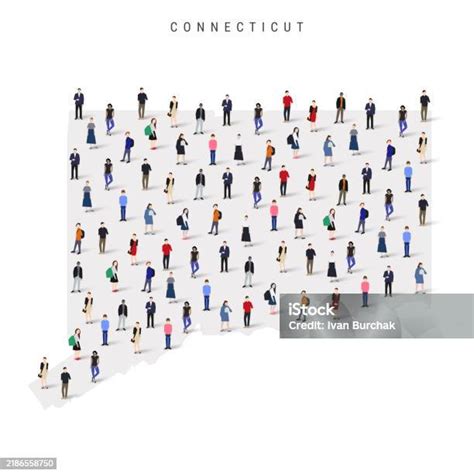 코네티컷 미국 주 인구 지도 많은 사람들이 모여 있습니다 흰색에 고립 된 평면 벡터 그림 공동체에 대한 스톡 벡터 아트 및 기타 이미지 Istock