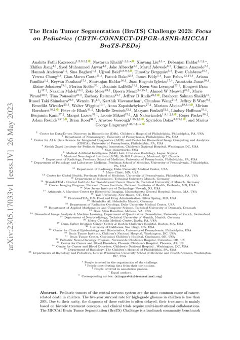 Pdf The Brain Tumor Segmentation Brats Challenge 2023 Focus On Pediatrics Cbtn Connect