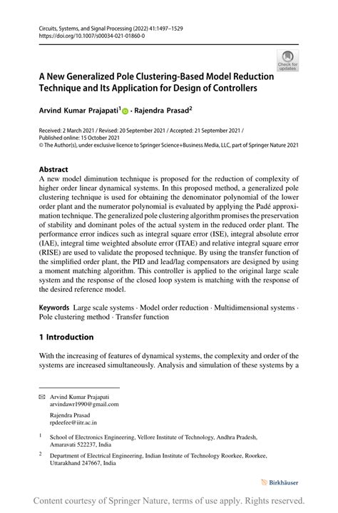 A New Generalized Pole Clustering Based Model Reduction Technique And