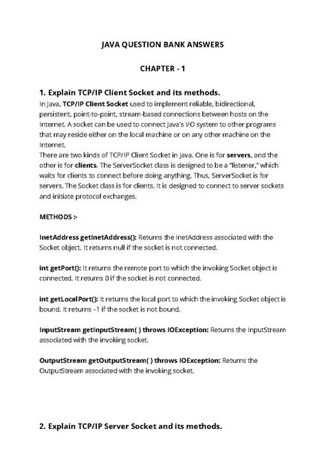 Java Question Bank Answers Java Question Bank Answers Chapter 1 1 Explain Tcpip Client