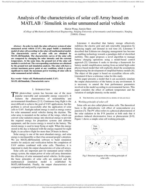 Pdf Analysis Of The Characteristics Of Solar Cell Array Based On Matlabsimulink In Solar