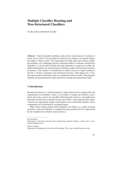 Pdf Multiple Classifier Boosting And Tree Structured Classifiers