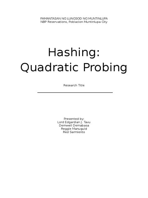 hashing quadratic probing pamantasan ng lungsod ng muntinlupa nbp