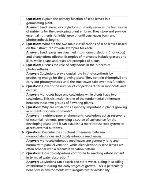 Functions Of Seed Leaves And Their Classification Answers Pdf