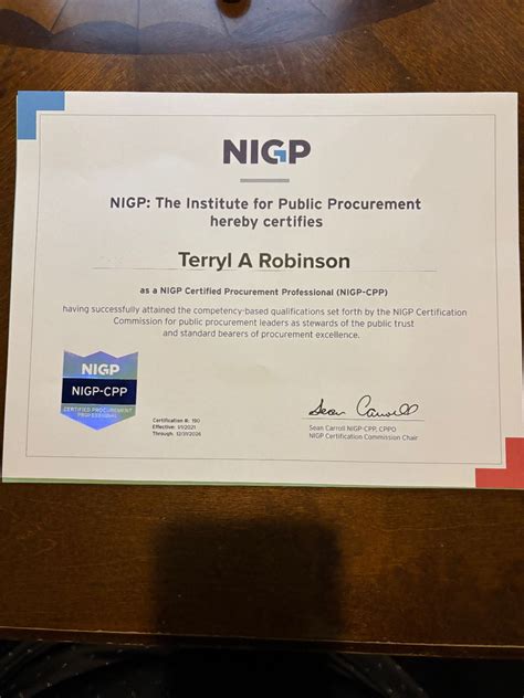 I Am Proud To Have Received The Recertification Of My Nigp Cpp Terryl Robinson Nigp Cpp
