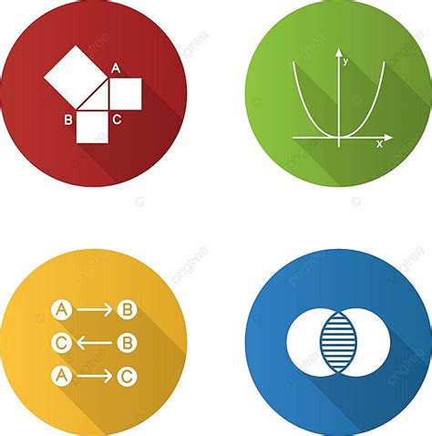 Set Of Long Shadow Glyph Icons For Mathematics In Flat Design Vector Vector Triangle Axis PNG