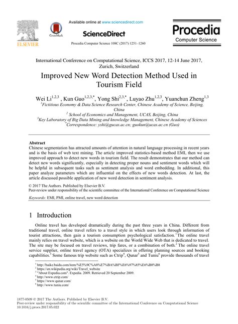 Pdf Improved New Word Detection Method Used In Tourism Field