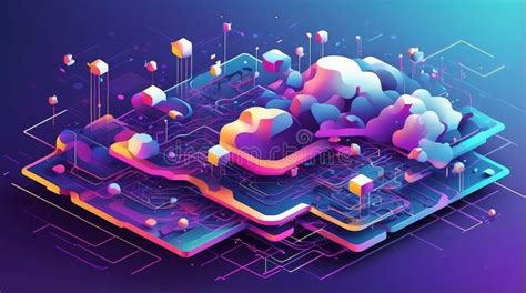 Futuristic Vector Of Quantum Computing Nodes And Cloud Networks In Isometric Style Stock
