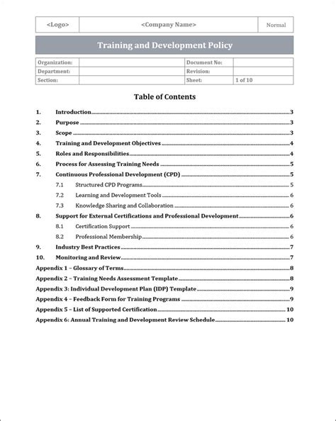 Training And Development Policy Template Itsm Docs Itsm Documents