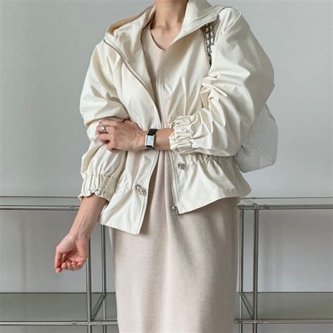 여성 간절기 바스락 루즈핏 바람막이 후드 스트링 야상 점퍼 봄 아우터