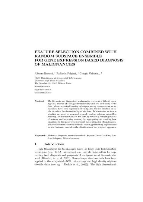 pdf feature selection combined with random subspace ensemble for gene expression based