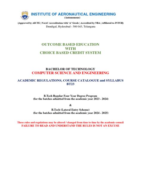 B Tech Cse Course Catalogue Bt23 Pdf Course Credit Academic Degree