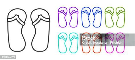 흰색 배경에 격리 된 검은 줄 플립 플롭 아이콘 해변 슬리퍼 표지판 다채로운 아이콘을 설정합니다 벡터 고무에 대한 스톡 벡터 아트 및 기타 이미지 Istock