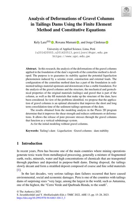 Pdf Analysis Of Deformations Of Gravel Columns In Tailings Dams Using