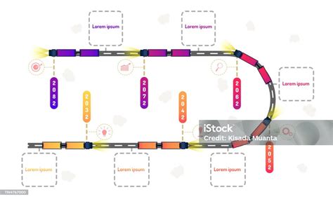 트럭 달리기 로드맵 마크 포인트 그래프를 사용 하 여 타임 라인 요소 검색 기어 대상 아이콘을 생각 합니다 벡터 일러스트 레이