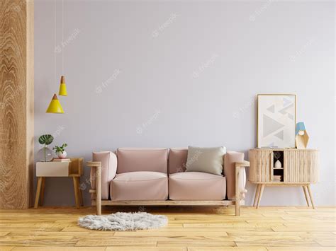 핑크 소파와 Decor3d 렌더링이 있는 실내 거실 벽 모형 프리미엄 사진