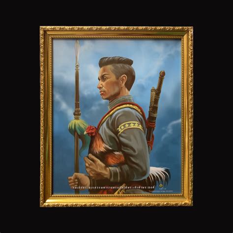 กรอบรูปภาพ สมเด็จพระนเรศวรมหาราชทรงอุ้มไก่ พื้นหลังสีน้ำฟ้า ขนาด 29 ซม X 35 ซม Shopee Thailand